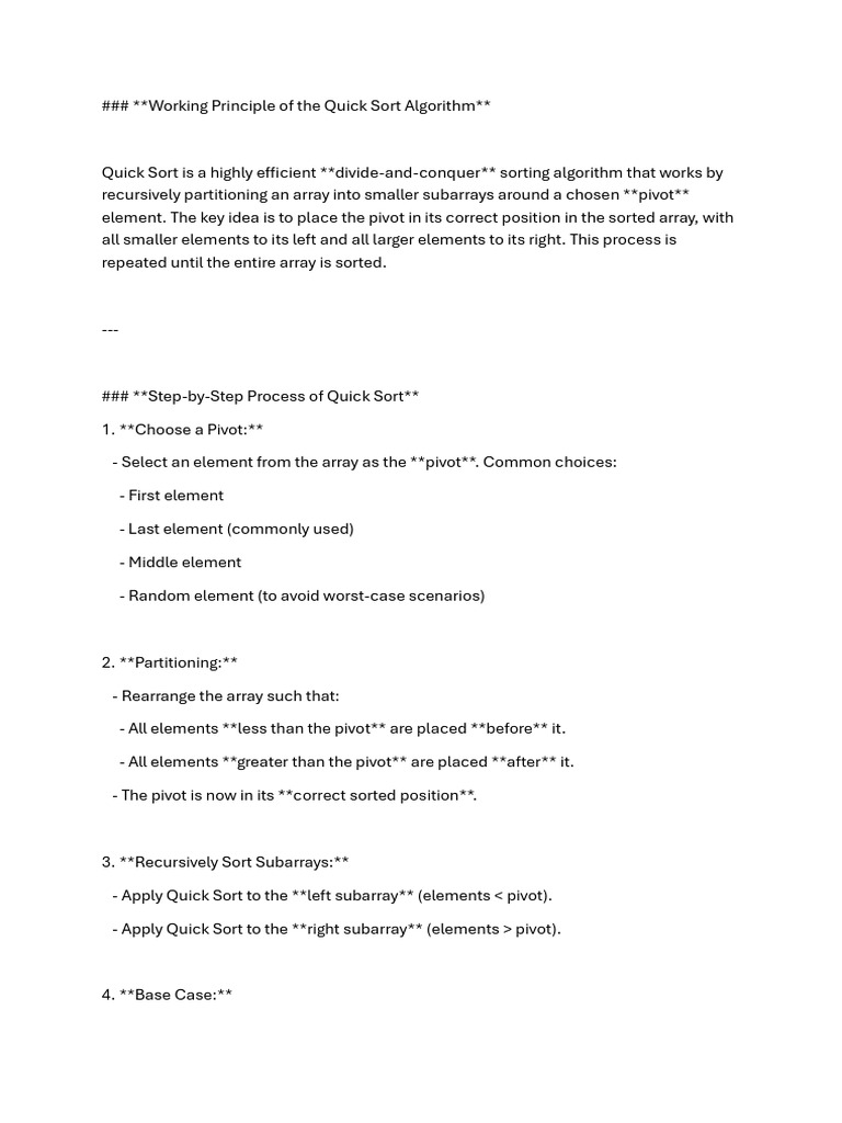 Discuss The Working Principle of The Quick Sort Algorithm. | PDF ...