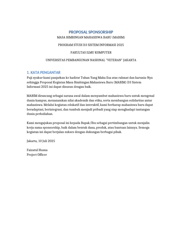 Proposal Sponsorship MABIM D3 SI 2025 | PDF