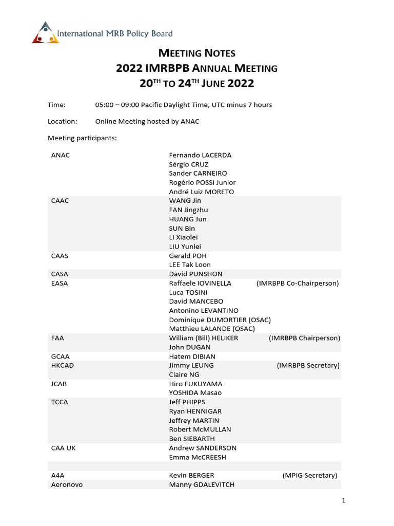 2022 Imrbpb Annual Meeting Notes | PDF | Aviation