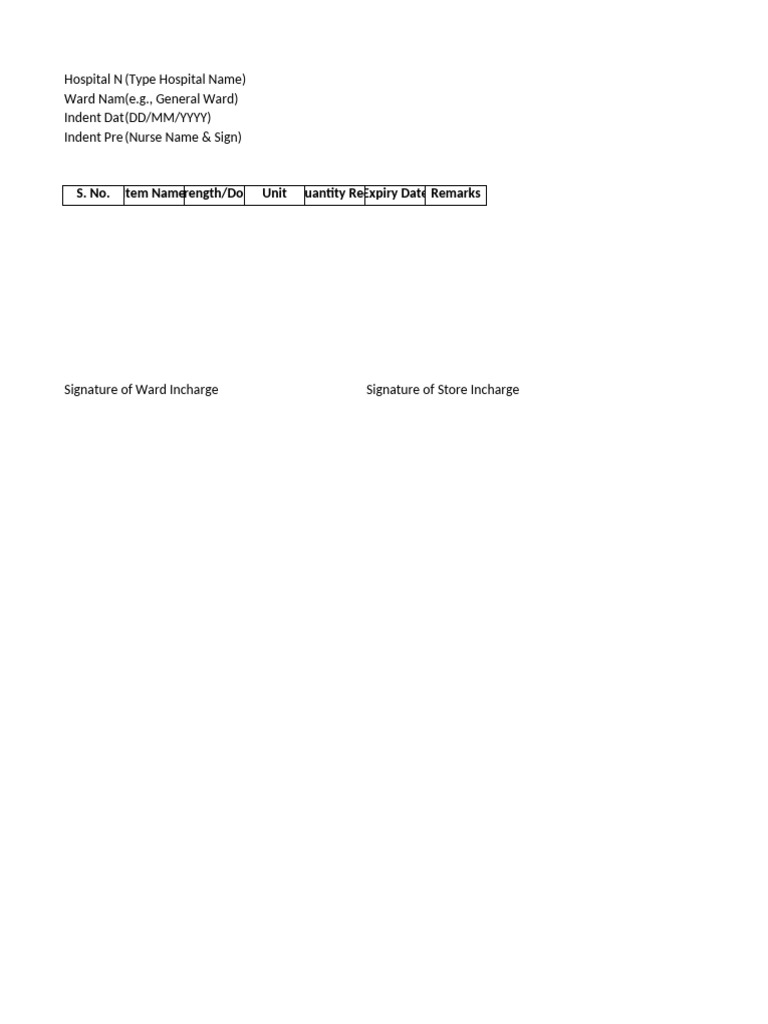 Medical Indent Format With Dropdown | PDF