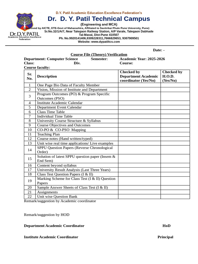 Index Course File | PDF
