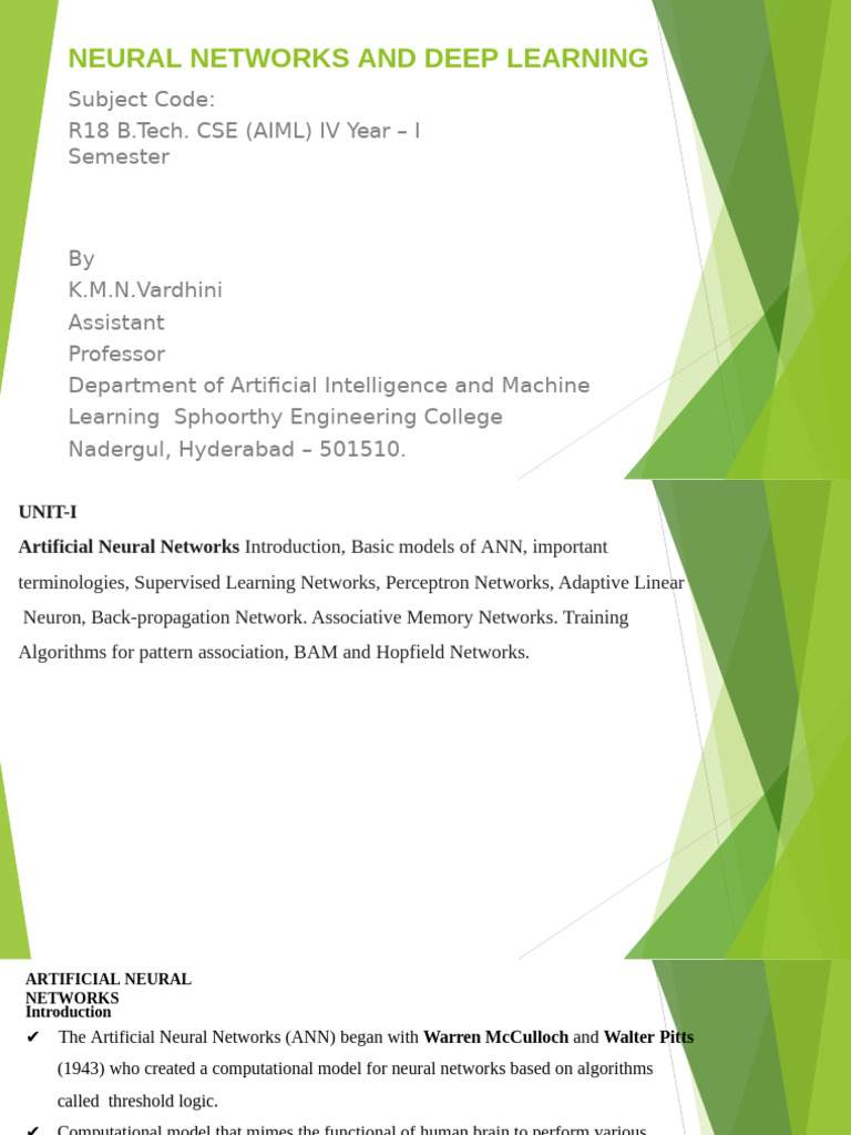 NN-DL Unit-I Artificial Neural Networks (ANNs) - Part-2 | PDF | Neuron | Axon