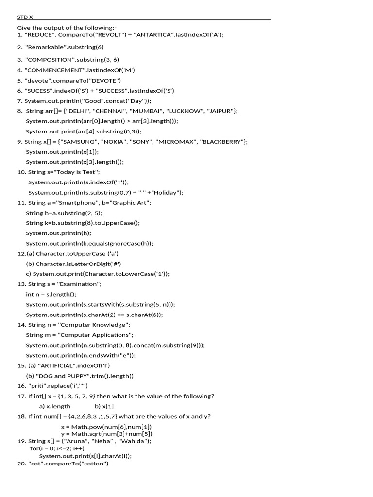 String Assignment Class X | PDF