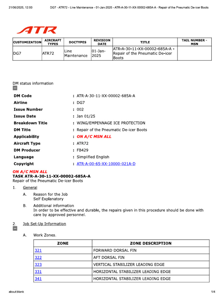 DG7 - ATR72 - Line Maintenance - 01-Jan... Repair of The Pneumatic De ...