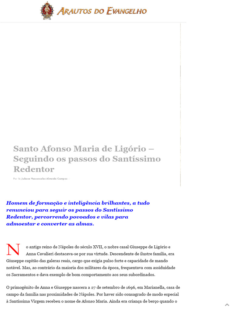 Vida e Legado de Santo Afonso Maria | PDF | Maria, mãe de Jesus | Oração