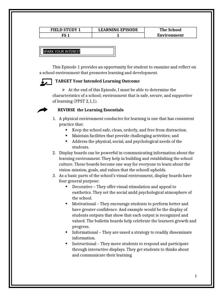 FS 1 16 | PDF | Learning | Classroom