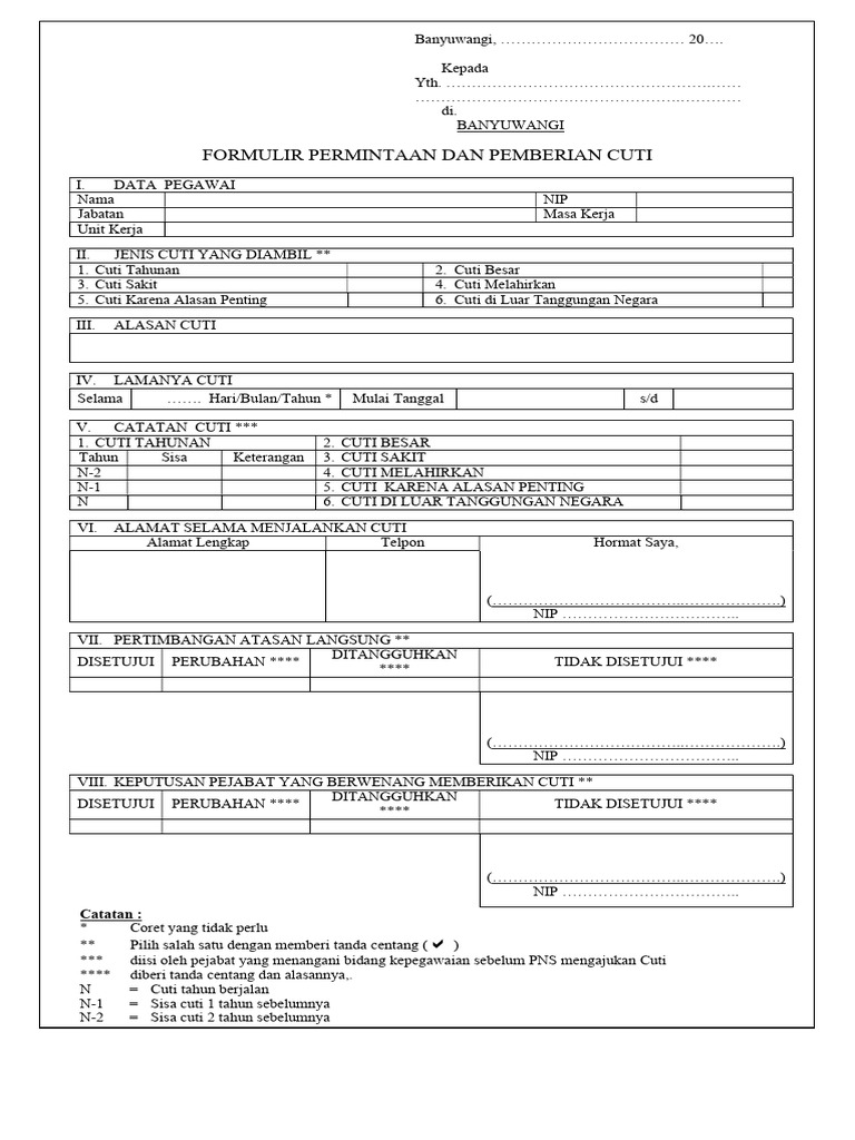 Form Pengajuan Cuti (Kab. Banyuwangi) | PDF