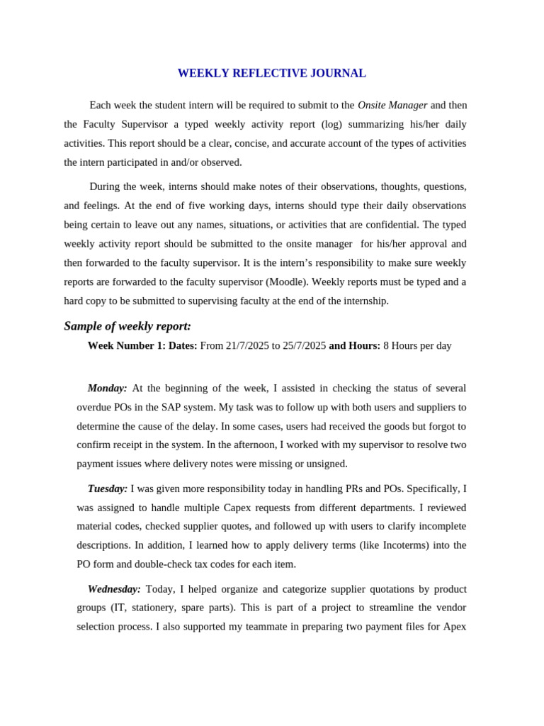 Weekly Reflective Journal Week 4 | PDF