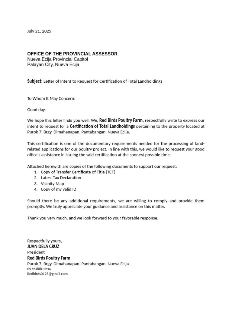Request for Landholding Certification | PDF