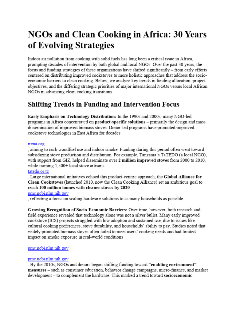 Ngos and Clean Cooking in Africa: 30 Years of Evolving Strategies | PDF ...