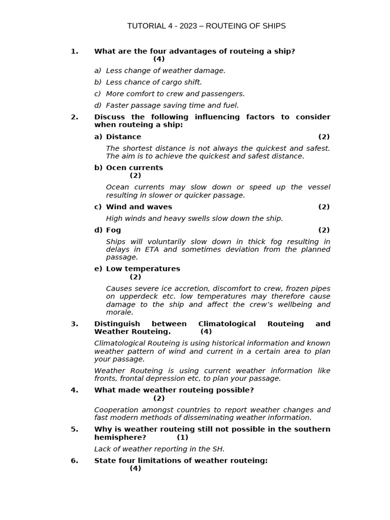 Tutorial 4 - Routeing of Ships - Memorandum 2023-2 | PDF | Ships | Weather