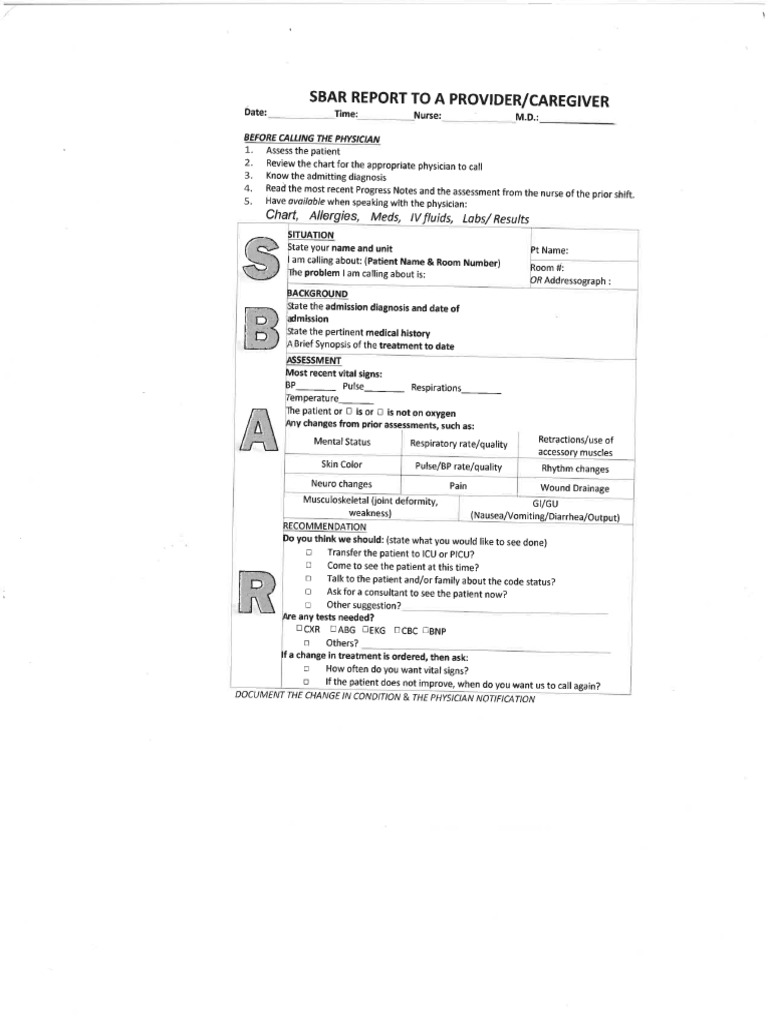 SBAR - PDF Version 1 | PDF