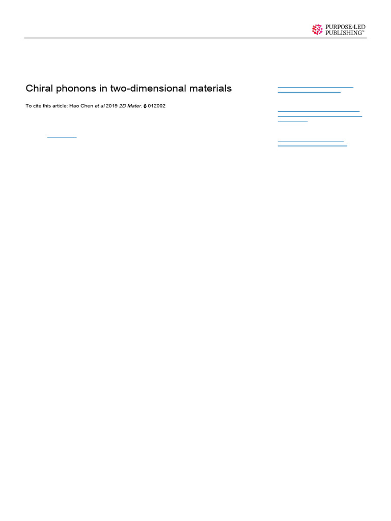 Chiral Phonons in 2D Materials Review | PDF | Phonon | Spin (Physics)