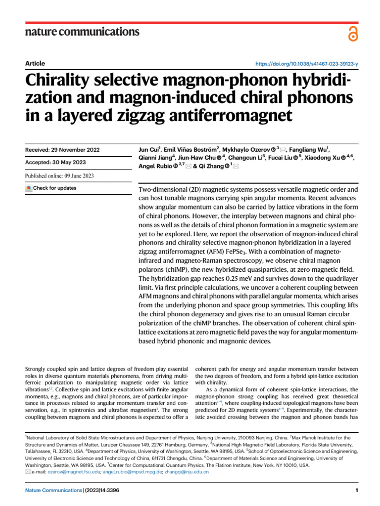 Chirality Selective Magnon-Phono - FePs3 | PDF | Raman Spectroscopy | Phonon