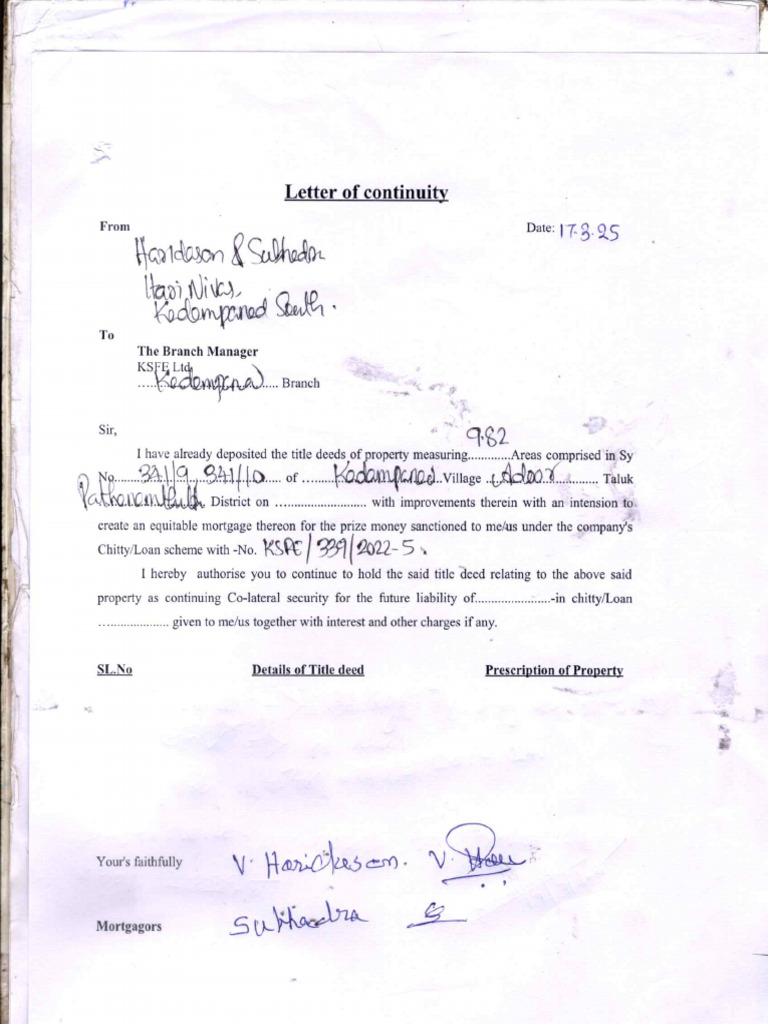 Letter of Continuty | PDF