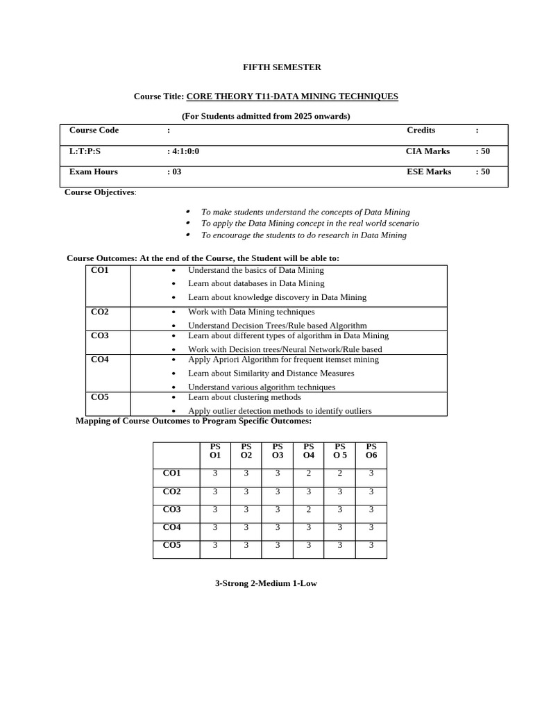 DataMining Syllabus Adn Quantitative Aptitude | PDF | Data Mining | Cluster Analysis