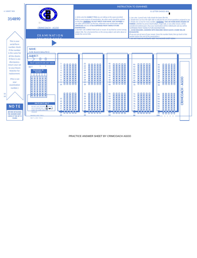 Practice Answer Sheet Instructions | PDF