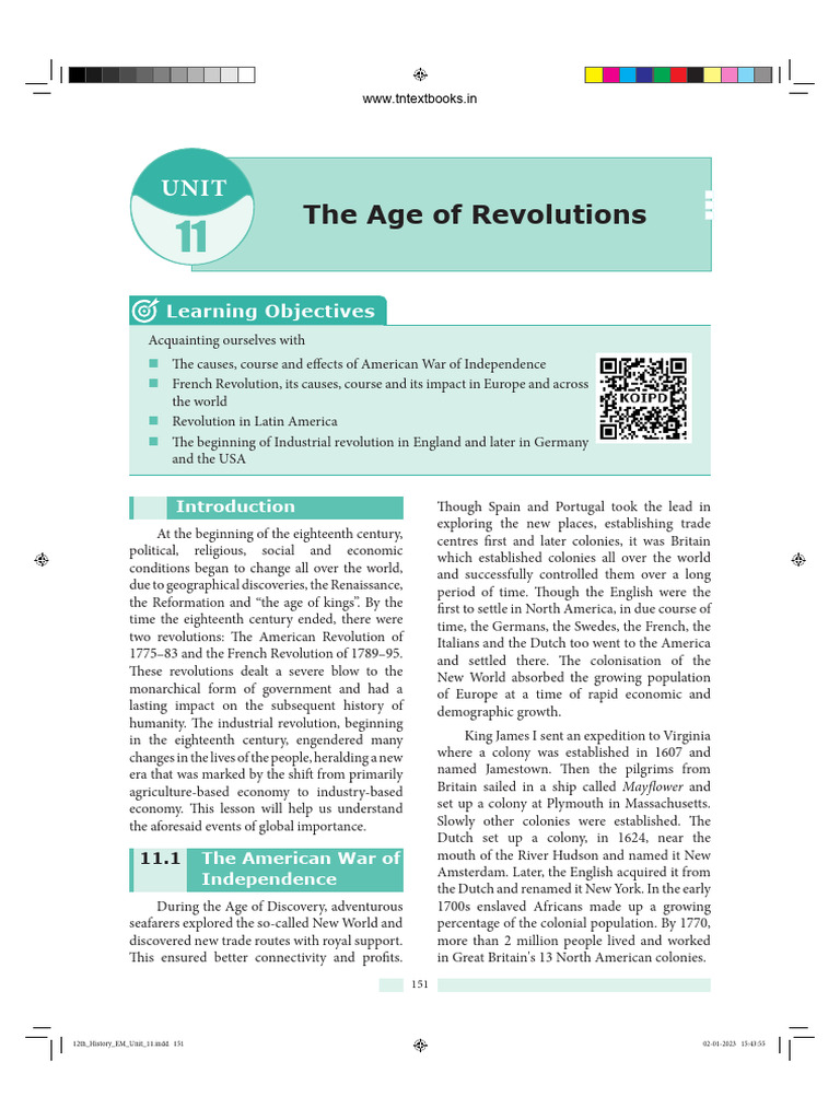 American Independence and French Revolution TN History Textbook 12th ...