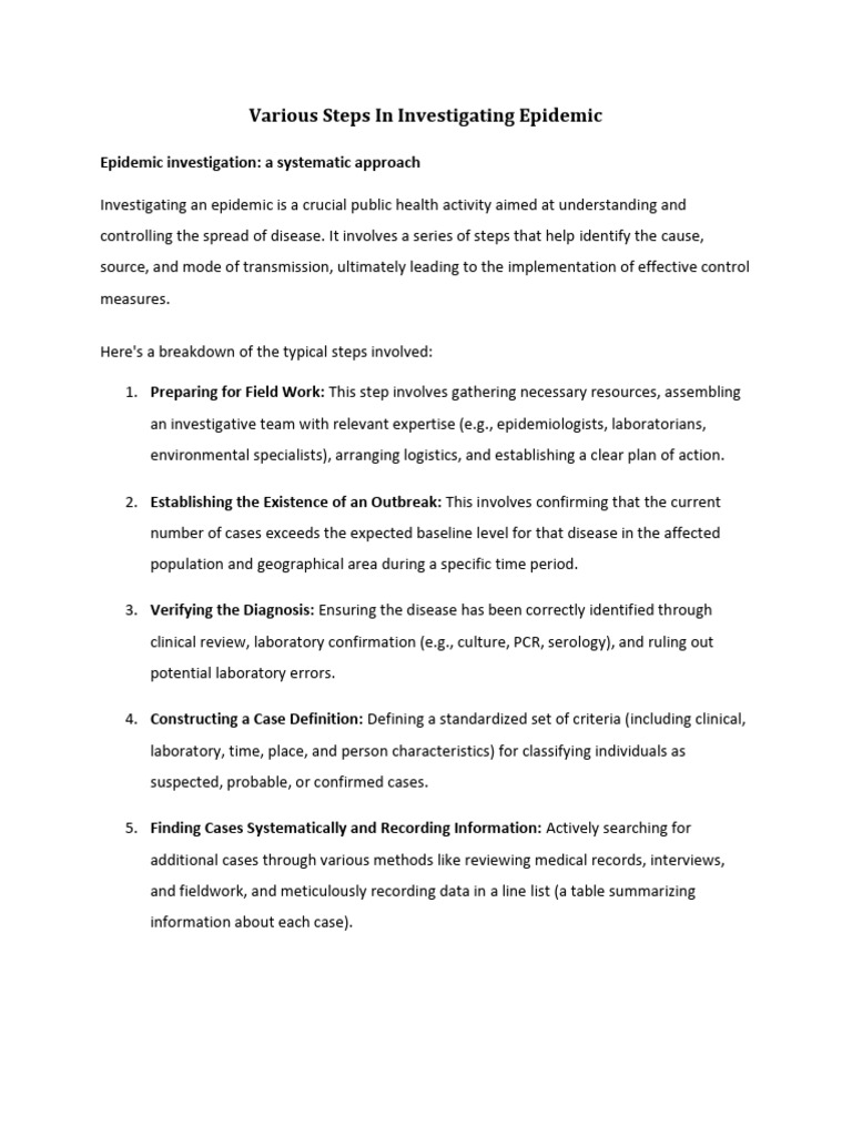 Steps in Epidemic Investigation | PDF | Epidemiology | Epidemics