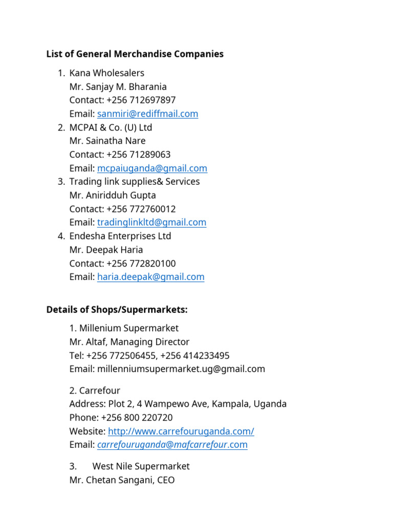 General Merchandise Suppliers in Uganda | PDF