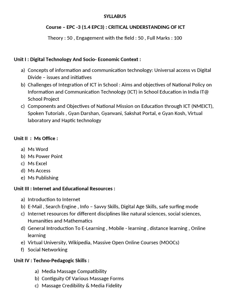 Course - Epc - 3 (1.4 Epc3) Critical Understanding of Ict | PDF | Educational Technology ...