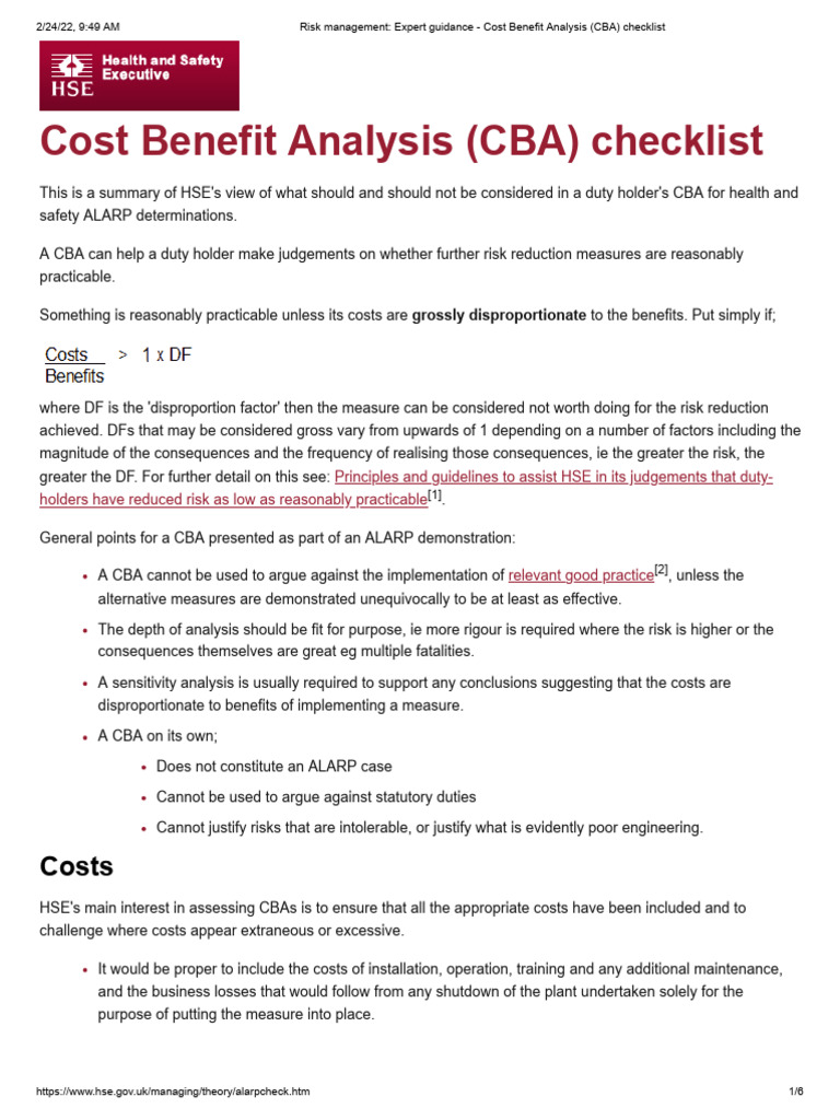 Risk Management - Expert Guidance - Cost Benefit Analysis (CBA ...