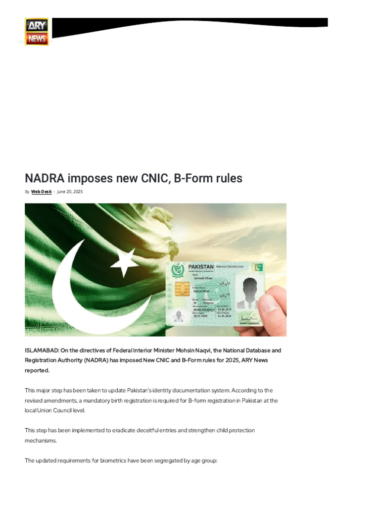 NADRA Imposes Revised CNIC and B-Form Rules For Verified Identities | PDF