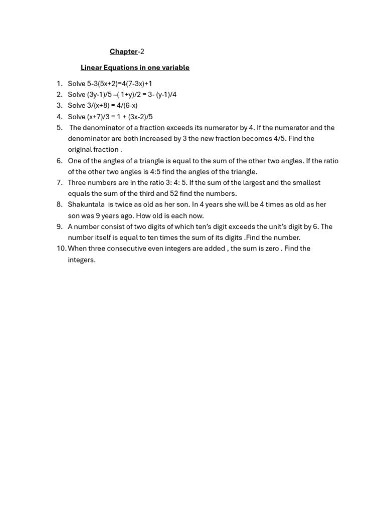 Viii Linear Equation in One Variable | PDF