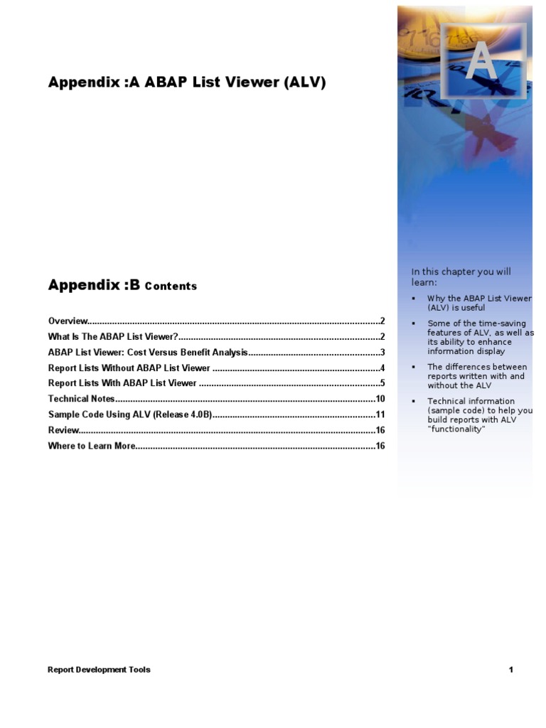 ABAP List Viewer (ALV) Overview and Benefits | PDF | Areas Of Computer ...