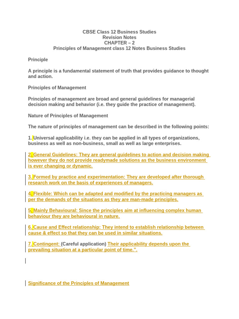 CBSE Class 12 Business Studies Management Principles | PDF | Economies ...