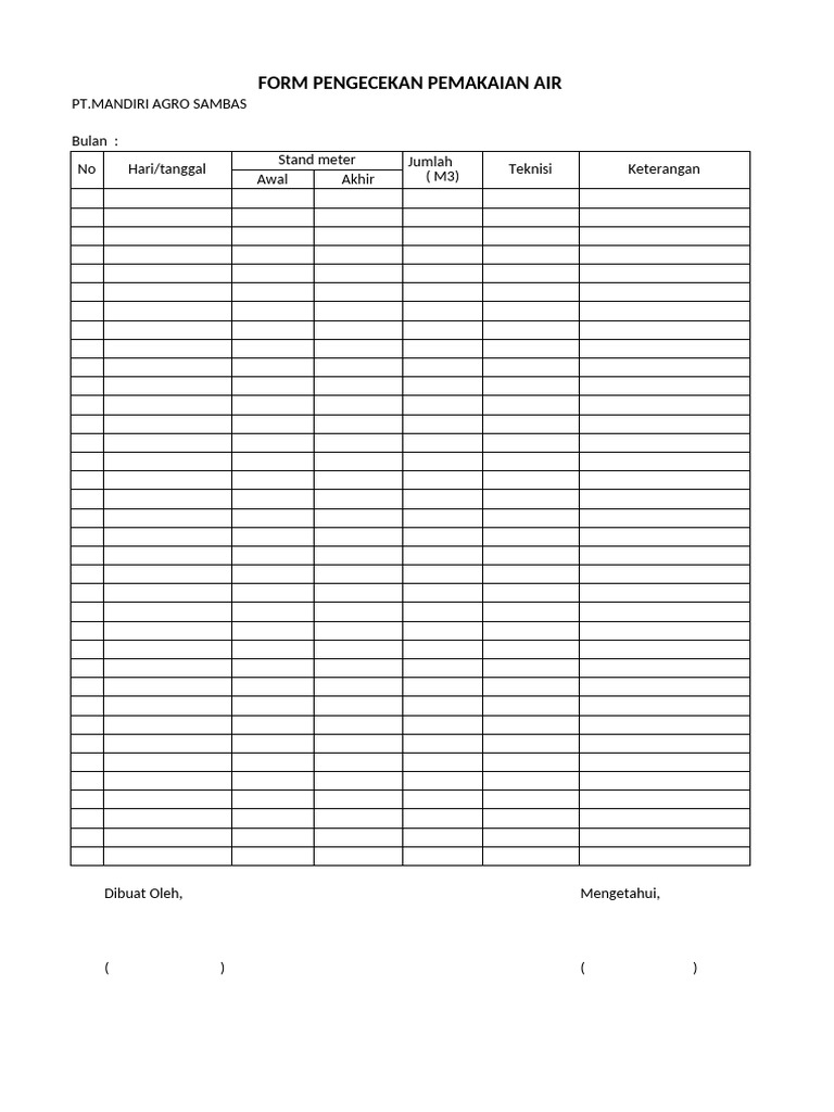 Form Pengecekan Air | PDF