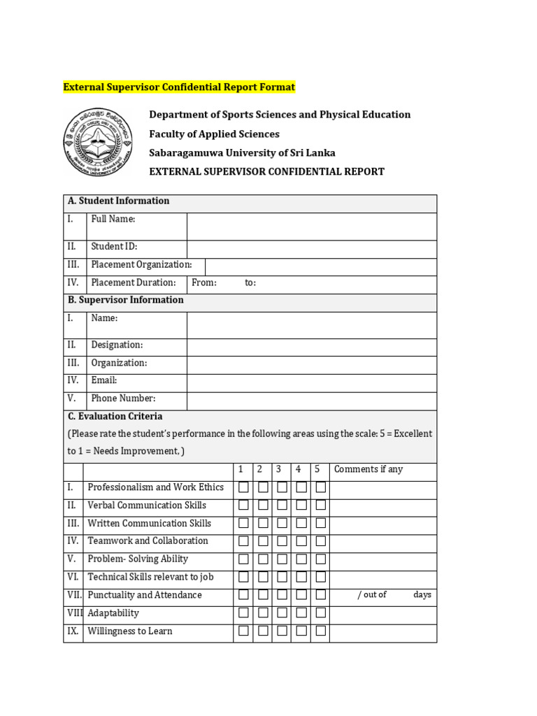 External Supervisor Report Template | PDF