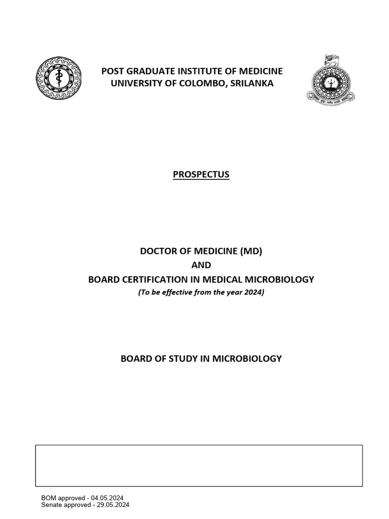 Prospectus - MD and BC in Medical Microbiology 2024 | PDF | Doctor Of ...