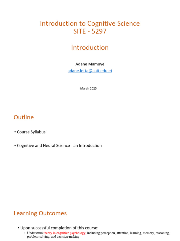 Introduction To Cognitive Science | PDF | Mind | Cognitive Science