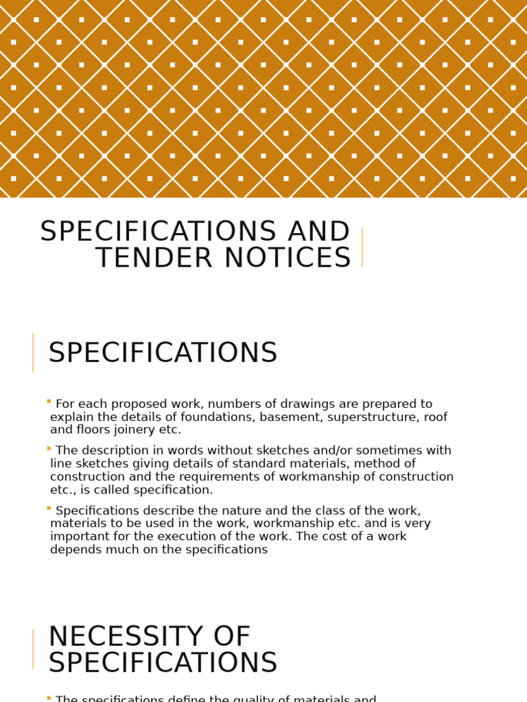 Unit 1 Ch3 - Tenders & Specifications | PDF | Specification (Technical ...