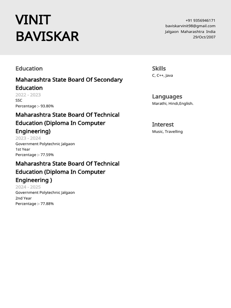 Vinit Resume | PDF