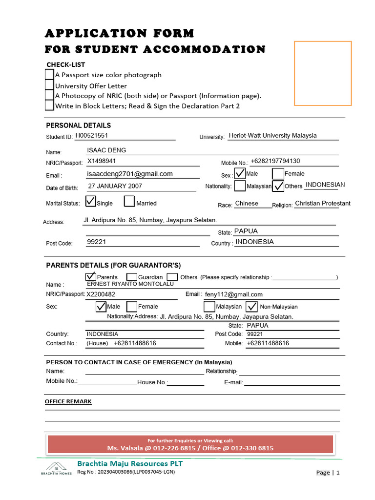 BMR Student-Accommodation-Application - Isaac Deng | PDF | Lease
