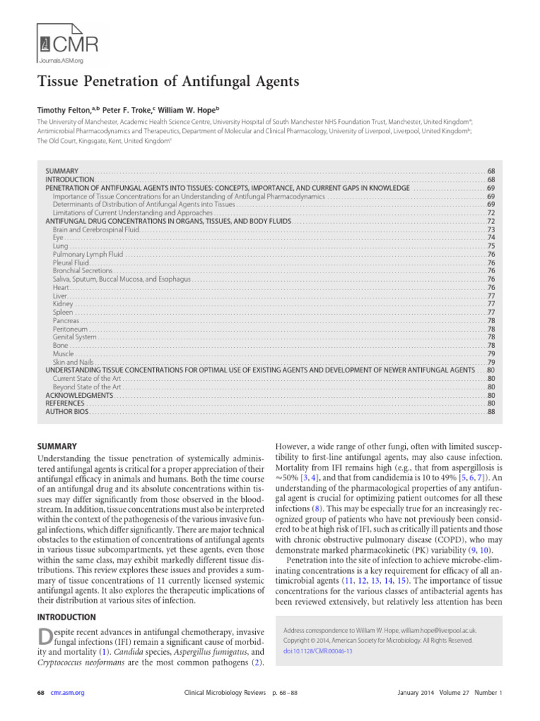 Antifungal Agents' Tissue Penetration Insights | PDF | Cerebrospinal ...