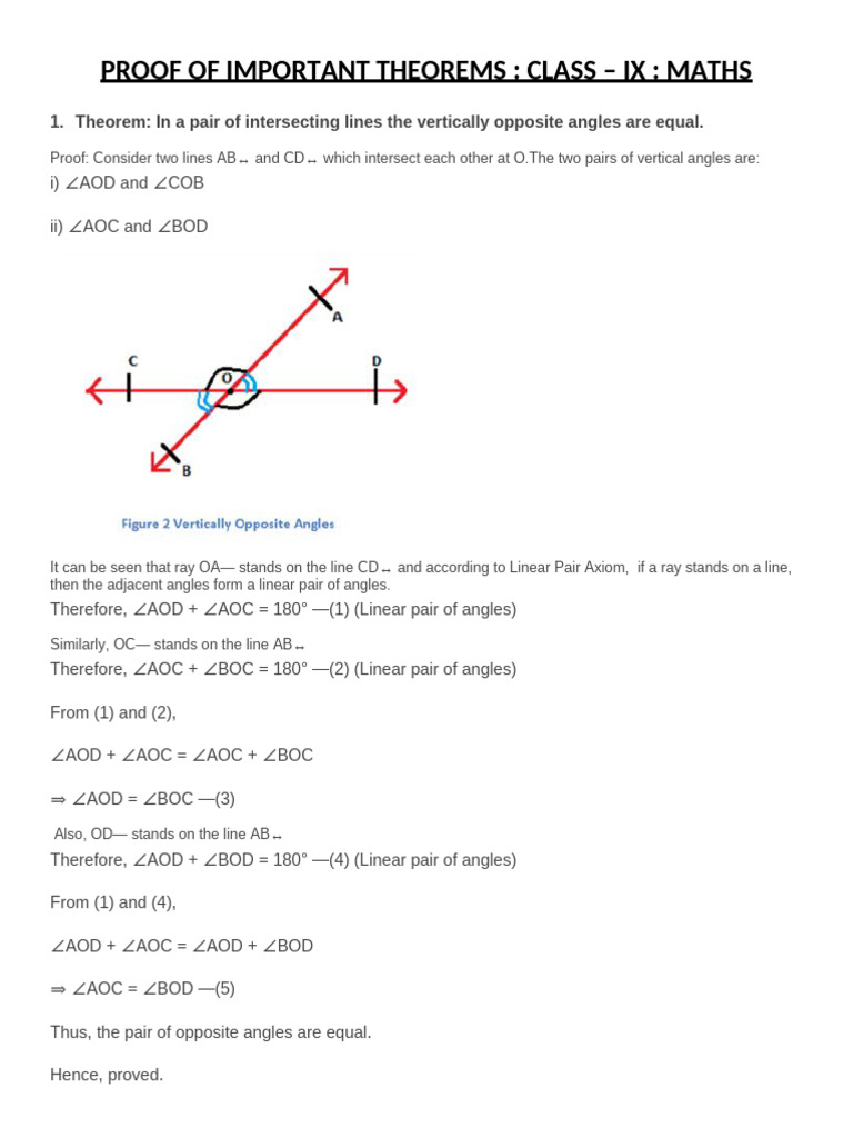 PROOF OF IMPORTANT THEOREMS Class Ix | PDF | Triangle | Elementary ...