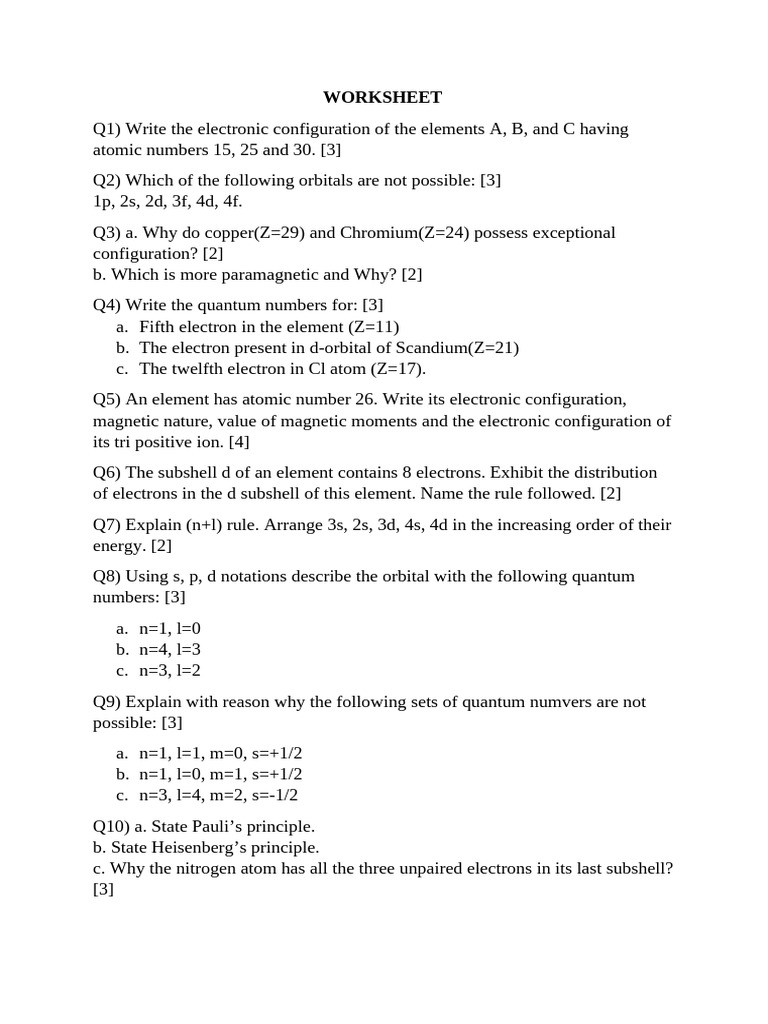 Quantum Numbers and Electron Configurations | PDF