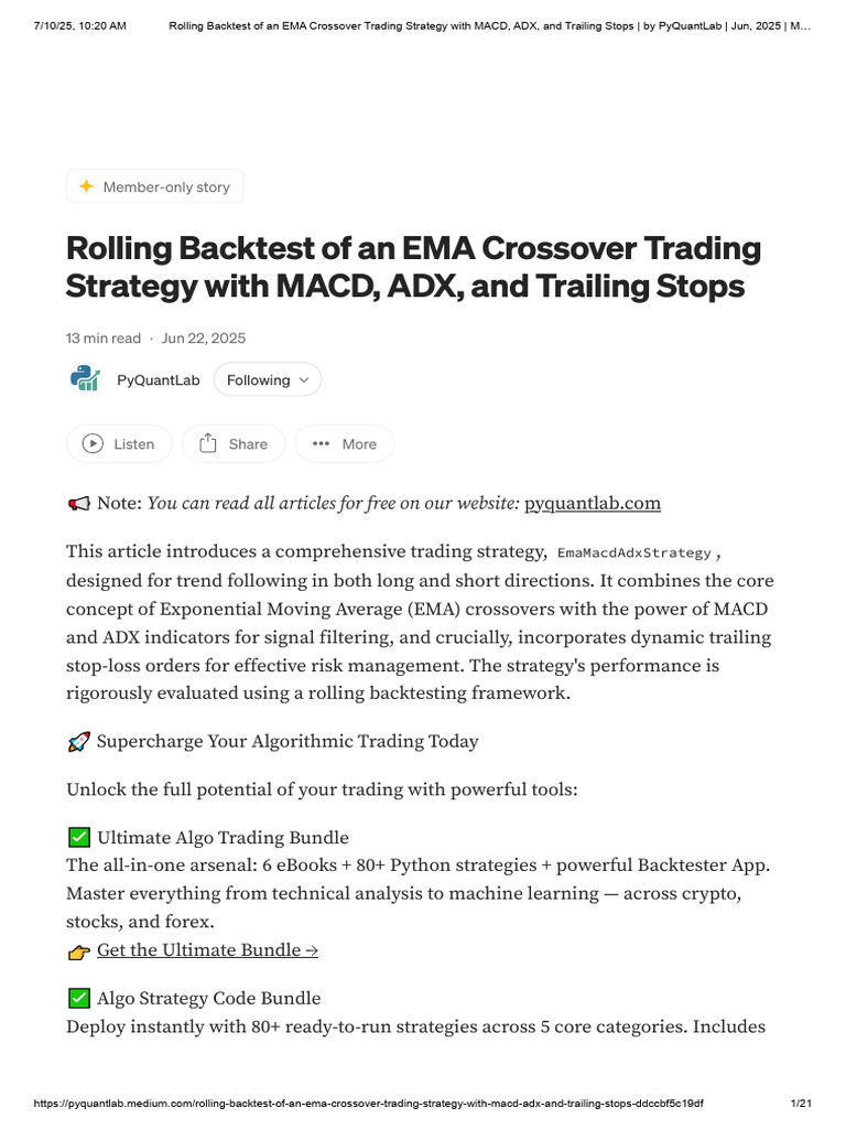 EMA Crossover Trading Strategy With MACD, ADX, and Trailing Stops | PDF ...