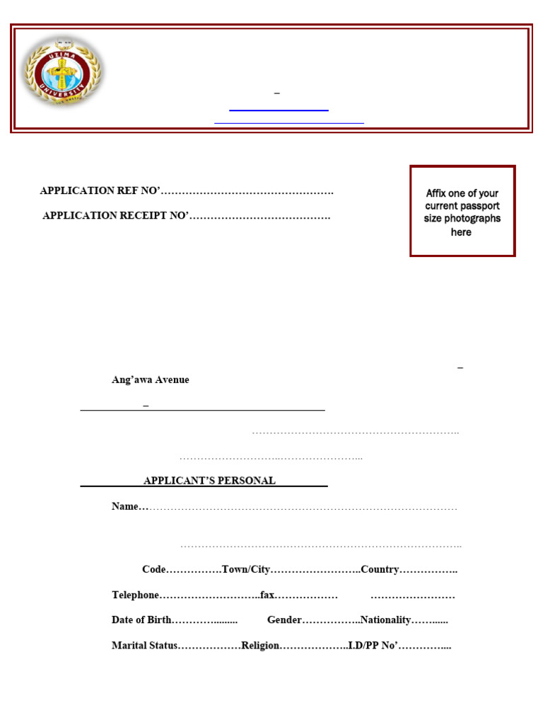 Uzima University Admission Application Form | PDF | Clergy