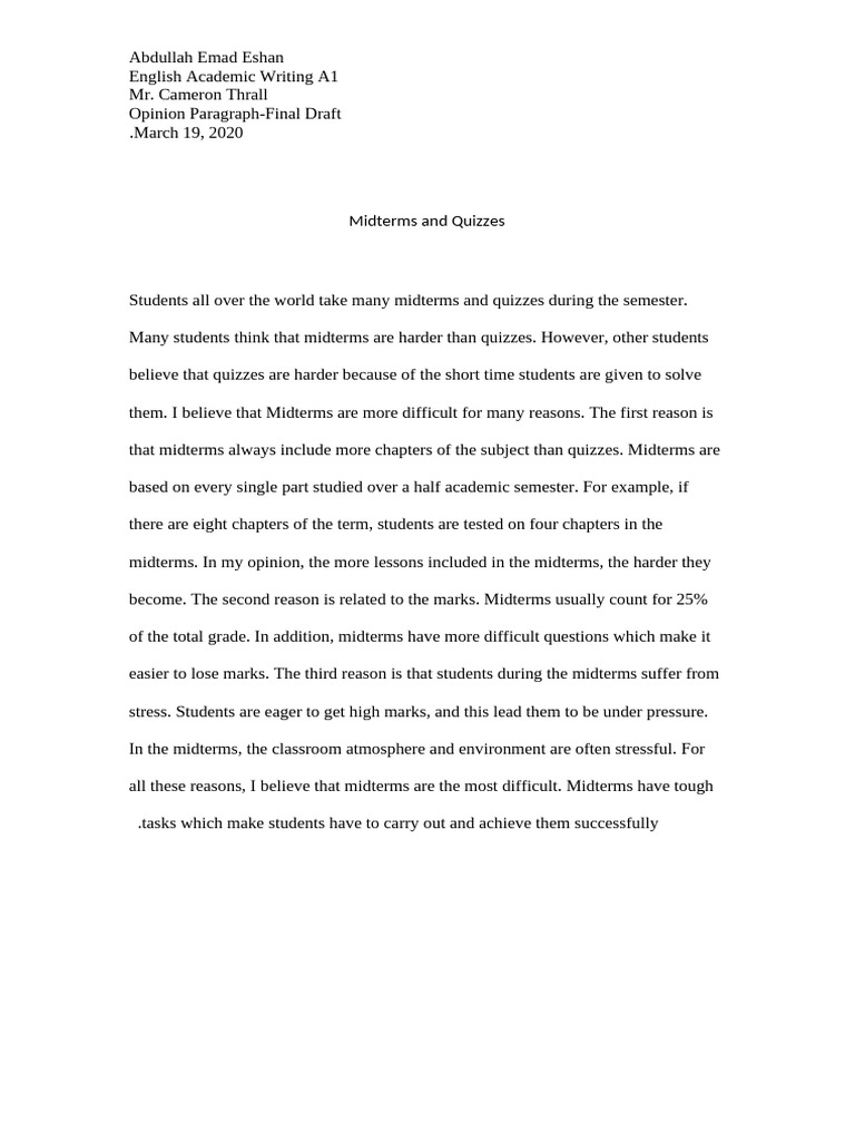 Midterms vs. Quizzes: A Student's View | PDF