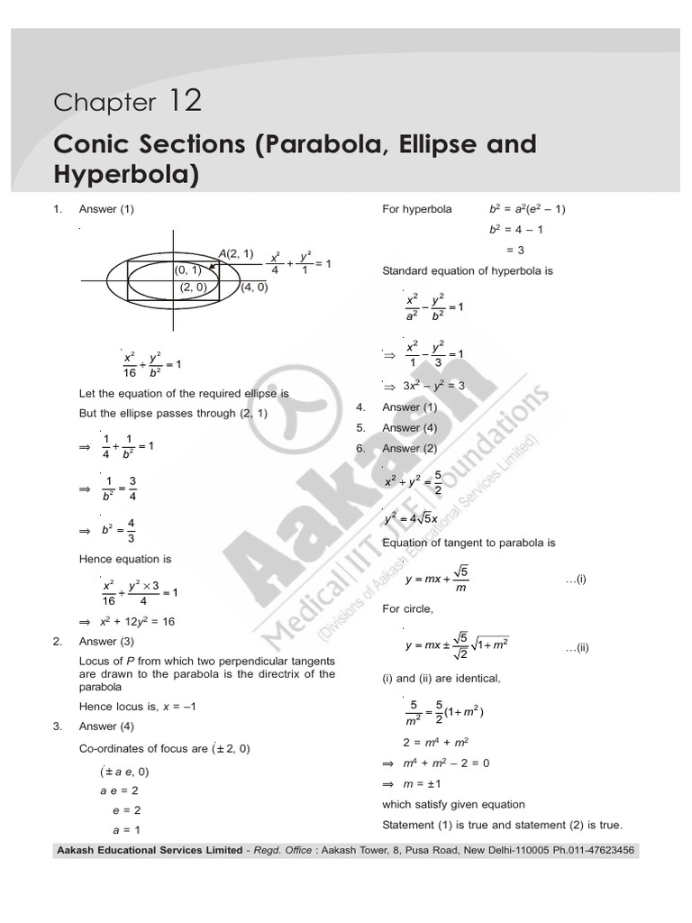 M - Sol - Ch-12 - Conic Sections (Parabola Ellipse Hyperbola) | PDF ...