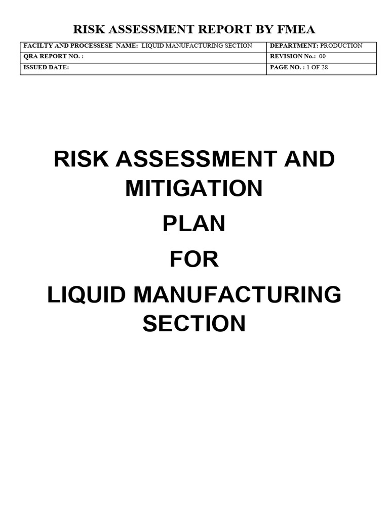 Liquid Manufacturing Risk Assessment Report | PDF | Risk | Risk Assessment