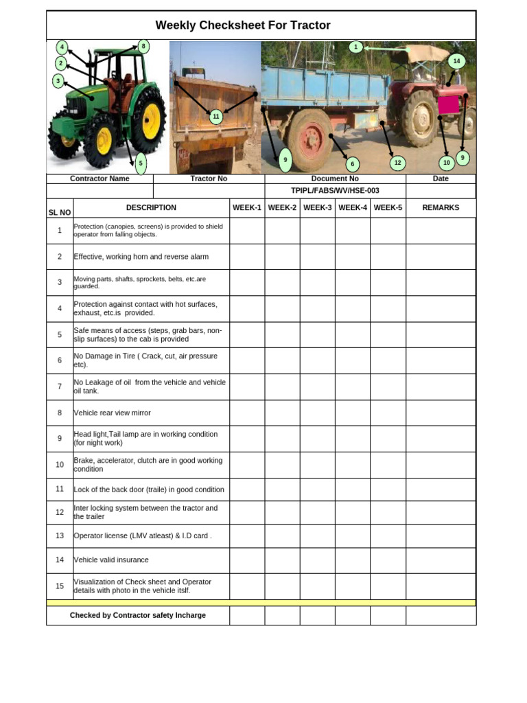 Weekly Tractor Inspection Checklist | PDF