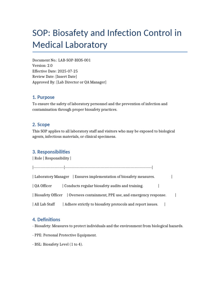 SOP Biosafety Medical Lab v2 | PDF | Personal Protective Equipment ...