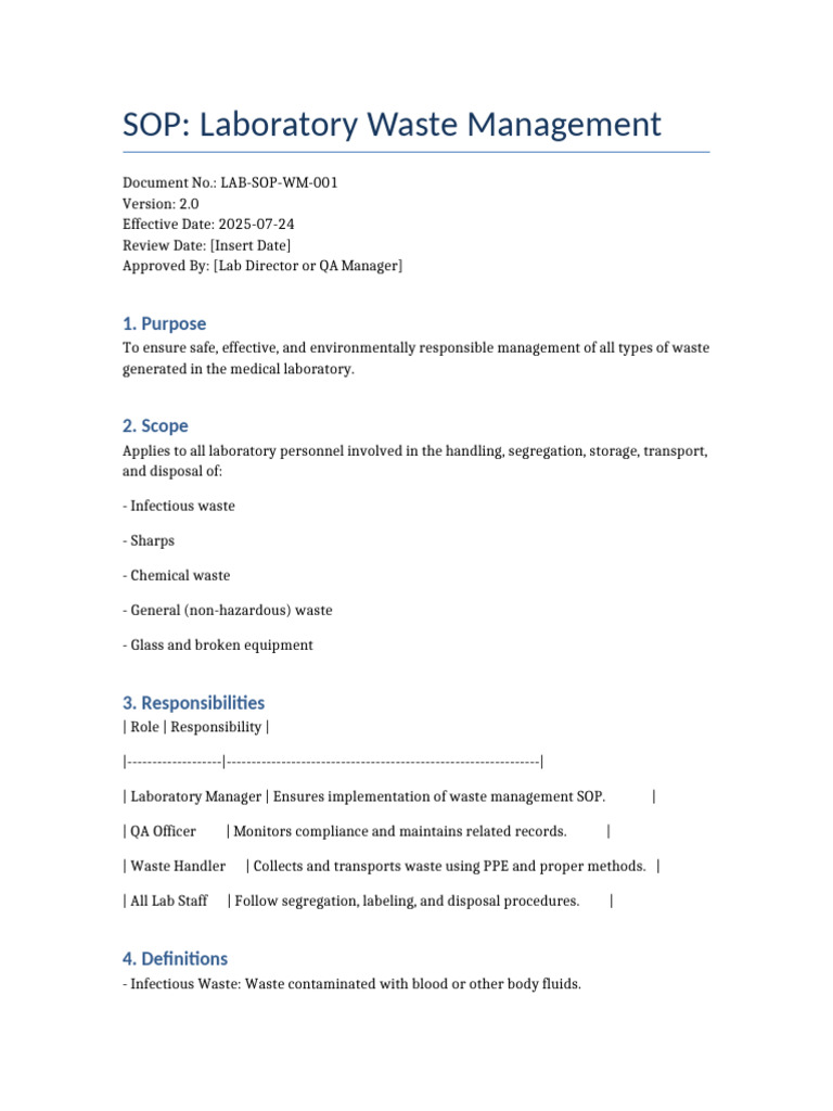 SOP Laboratory Waste Management | PDF | Waste | Laboratories