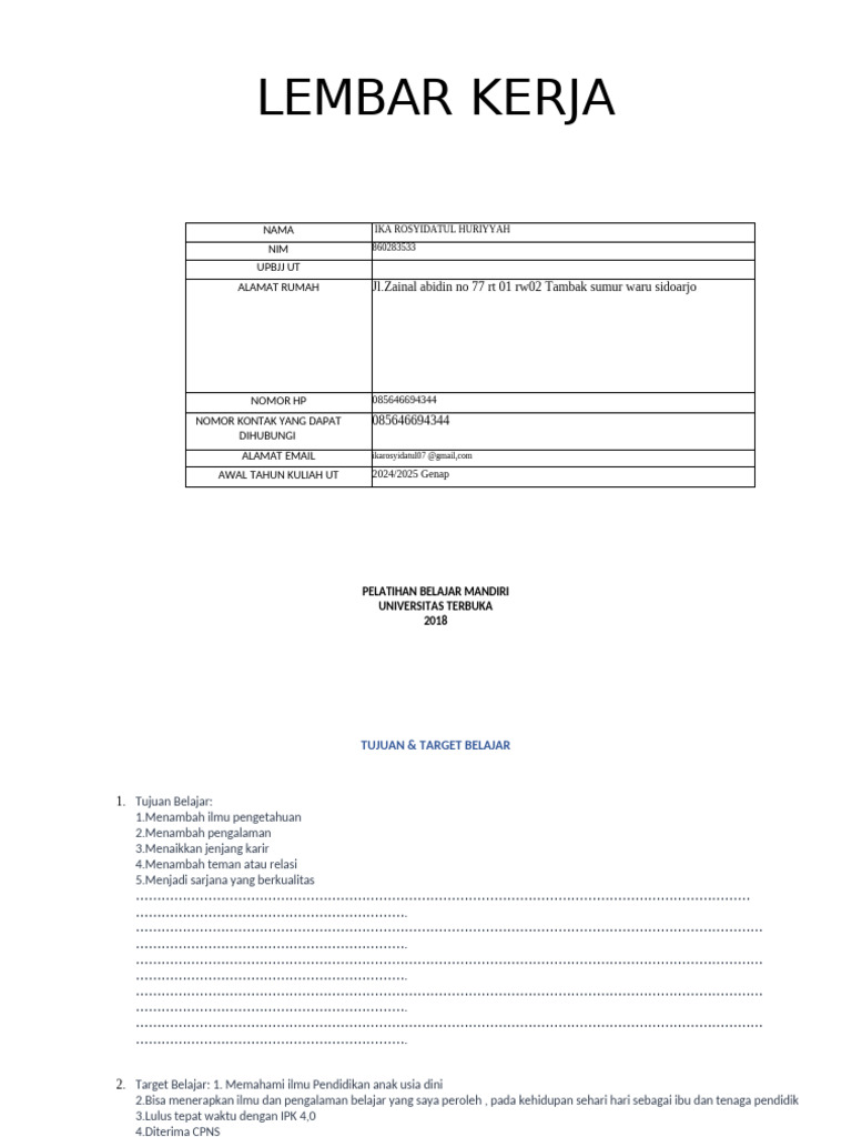 Lembar Kerja Untuk Latihan Mahasiswa | PDF