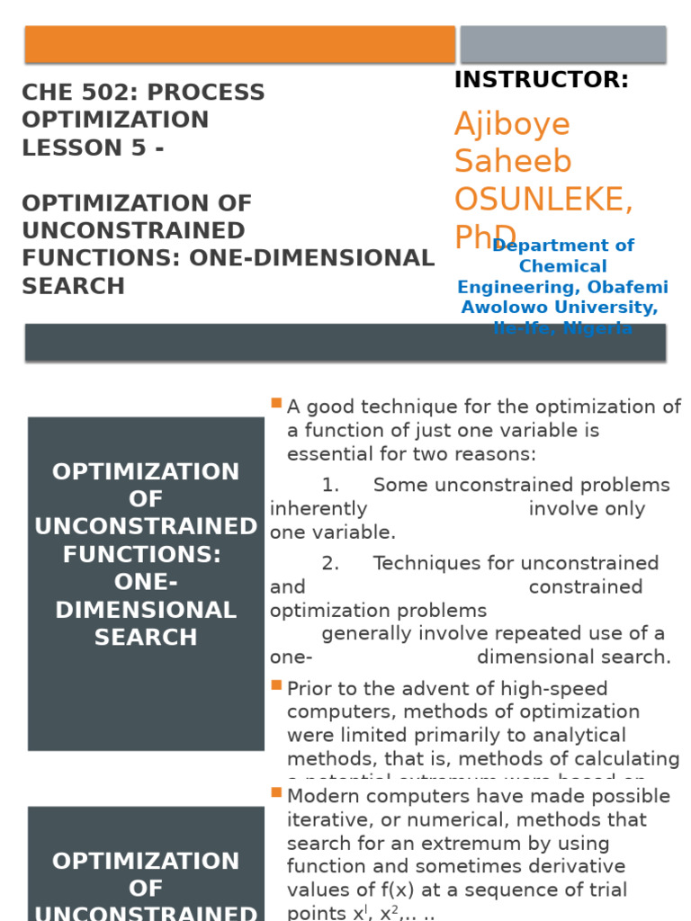 CHE 502 Lesson 5 Note | PDF | Mathematical Optimization | Mathematical Analysis